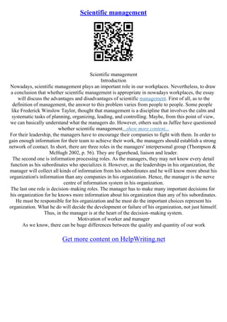 Scientific Management Essay | PDF