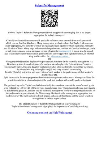 Scientific Management Essay | PDF