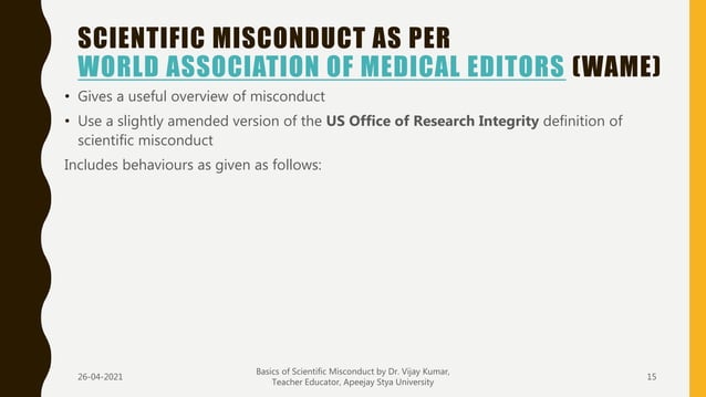 Scientific misconduct by dr vijay kumar | PPTX | Resume Writing and ...