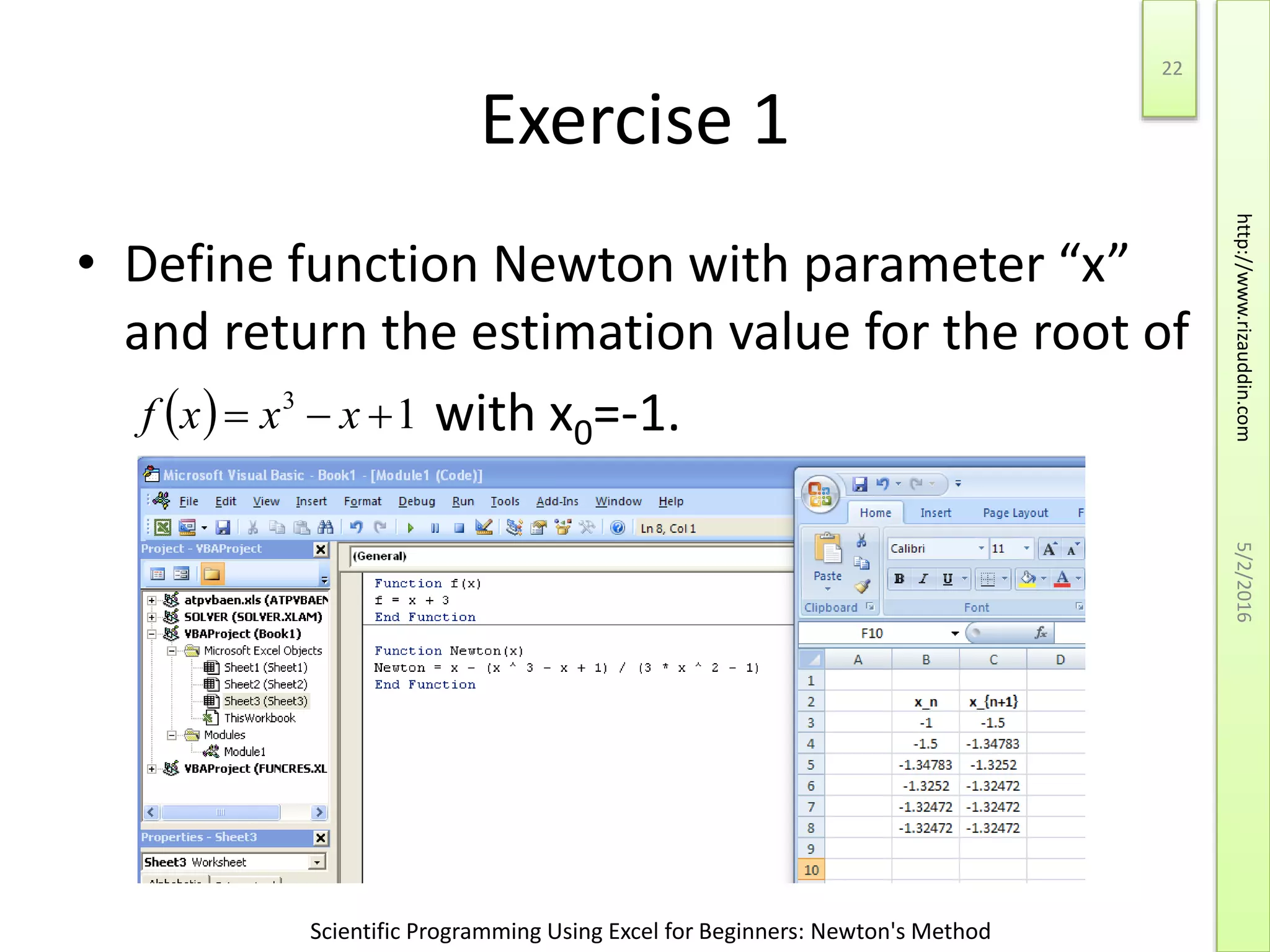 Scientific Programming using Excel for Beginners: Newton's Method | PPT