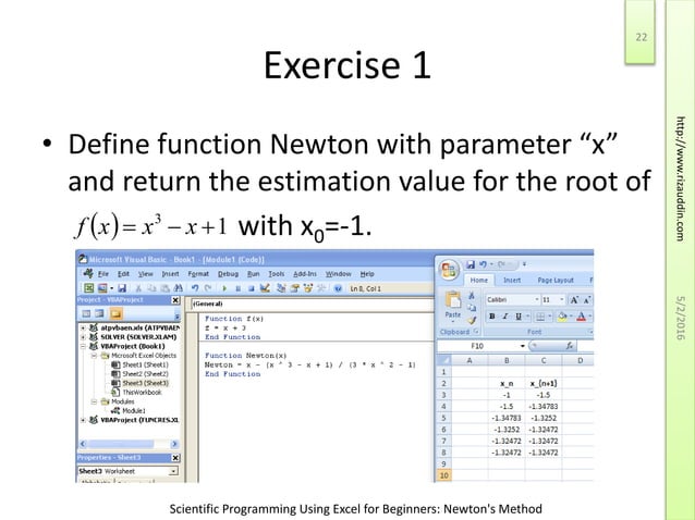 Scientific Programming using Excel for Beginners: Newton's Method | PPT