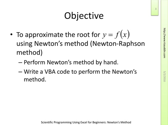 Scientific Programming using Excel for Beginners: Newton's Method | PPT