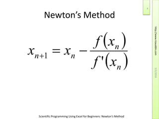 Scientific Programming using Excel for Beginners: Newton's Method | PPT