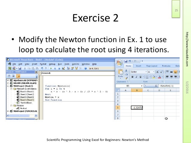 Scientific Programming Using Excel For Beginners Newtons Method