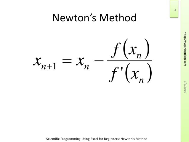 Scientific Programming Using Excel For Beginners Newtons Method