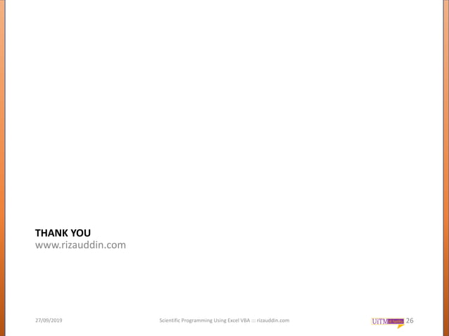 Scientific Programming Using Excel Vba For Beginners Ppt