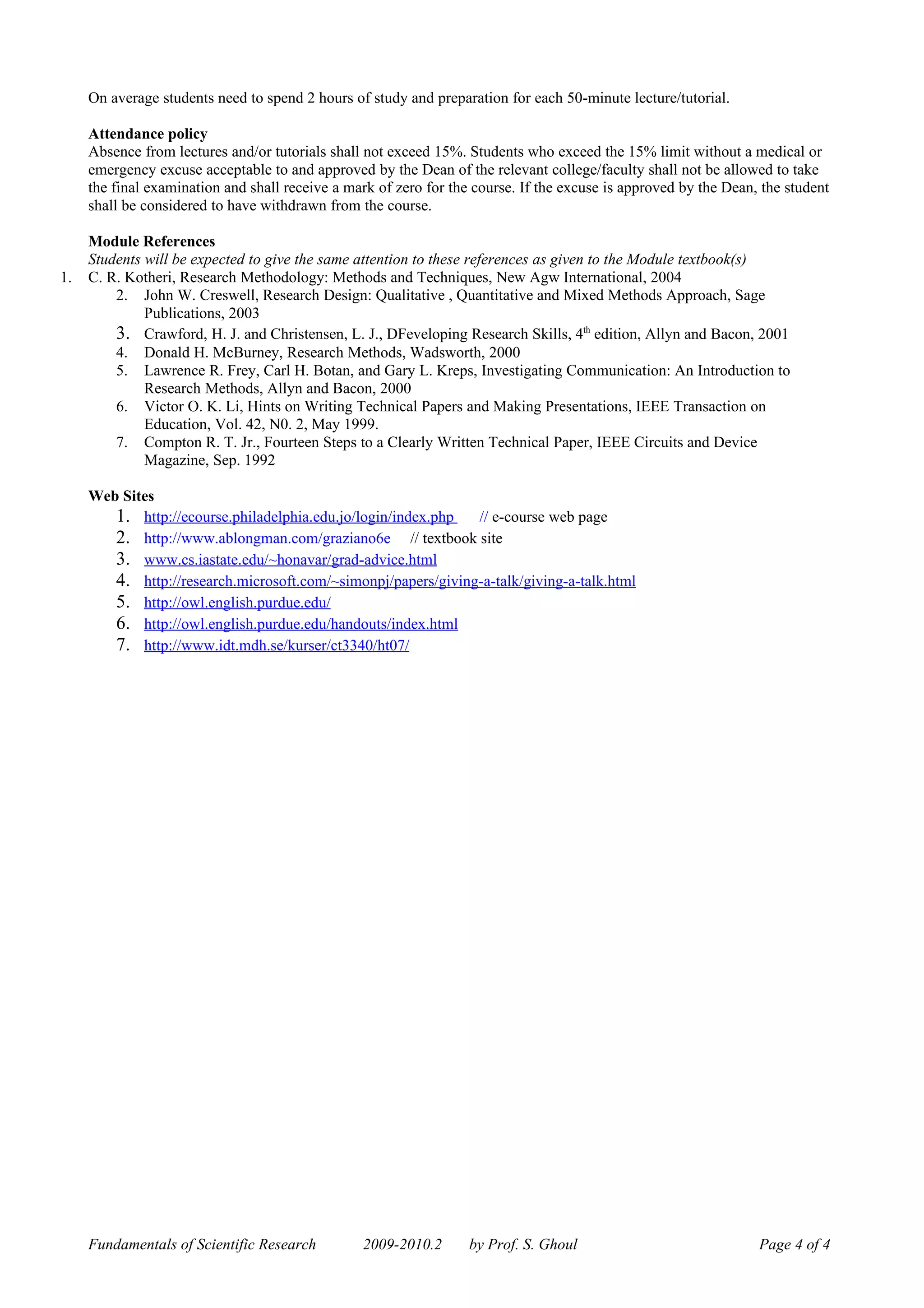 Scientific research syllabus--2009-2010 2 | DOC | Postgraduate Education | College Education