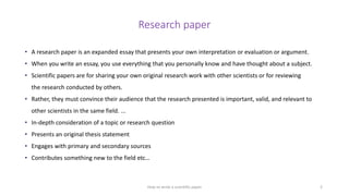 How to write a Scientific research paper - my point of view | PDF