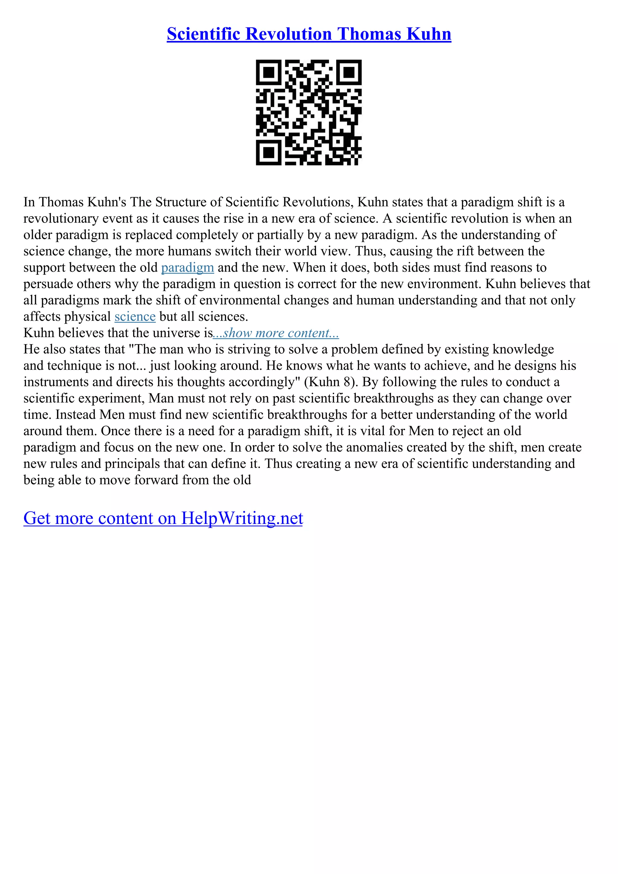Scientific Revolution Thomas Kuhn | PDF