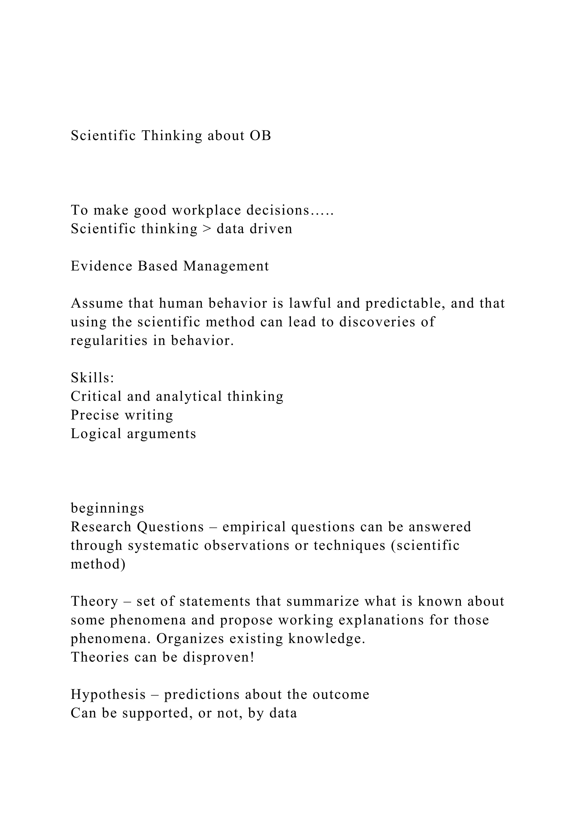 Scientific Thinking about OBTo make good workplace decis.docx