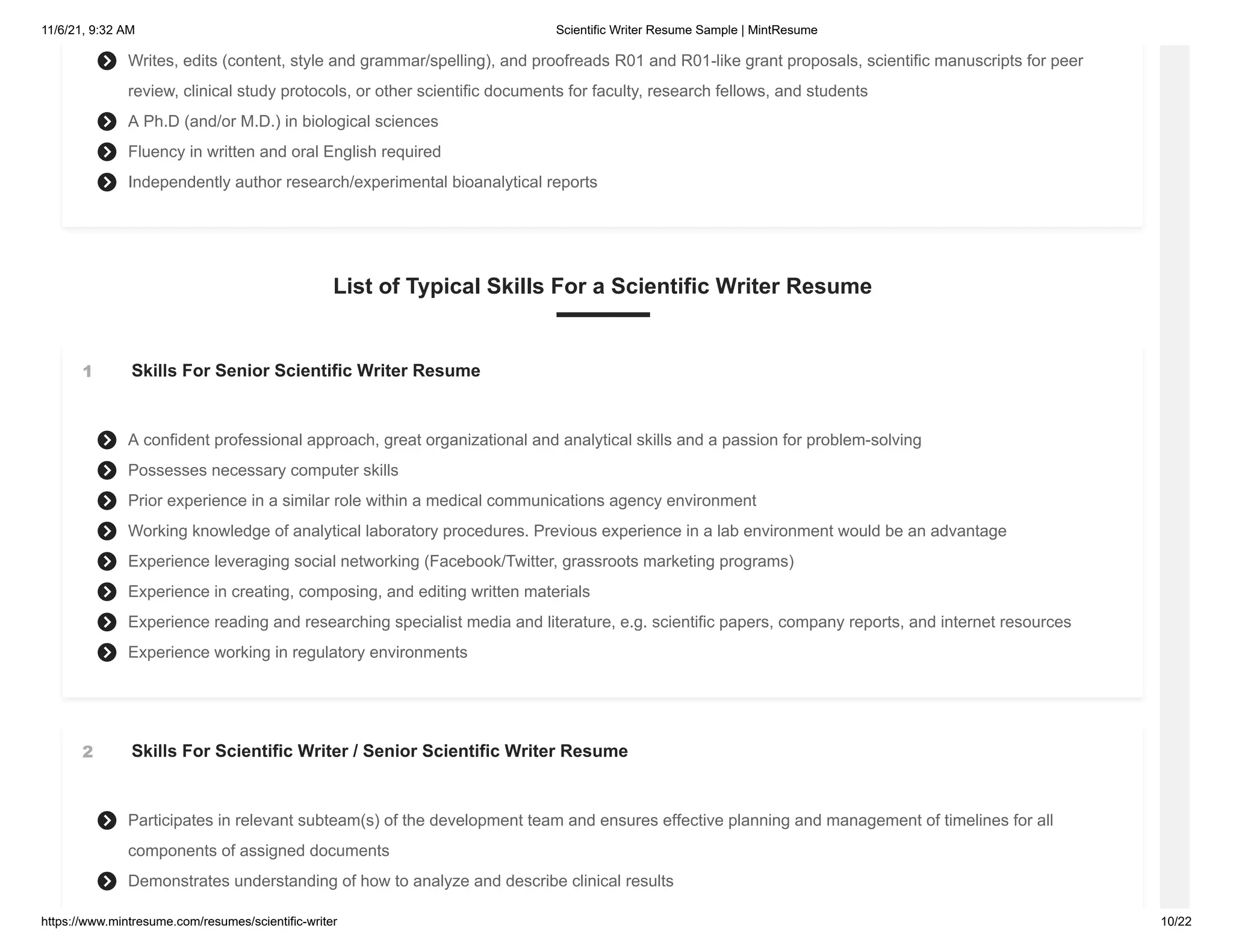 Scientific Writer Resume Sample for work | PDF