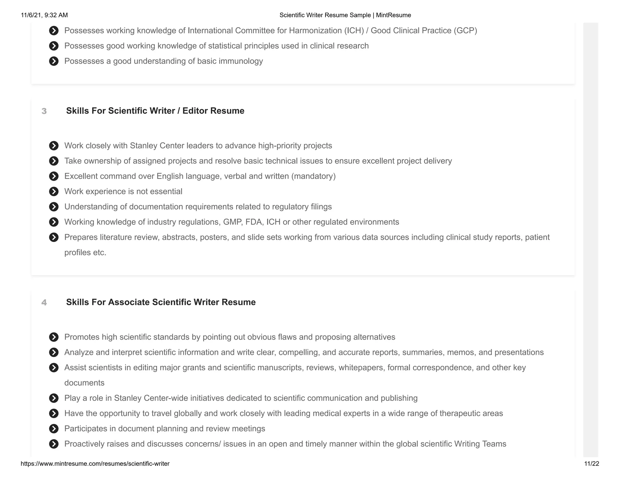 Scientific Writer Resume Sample for work | PDF