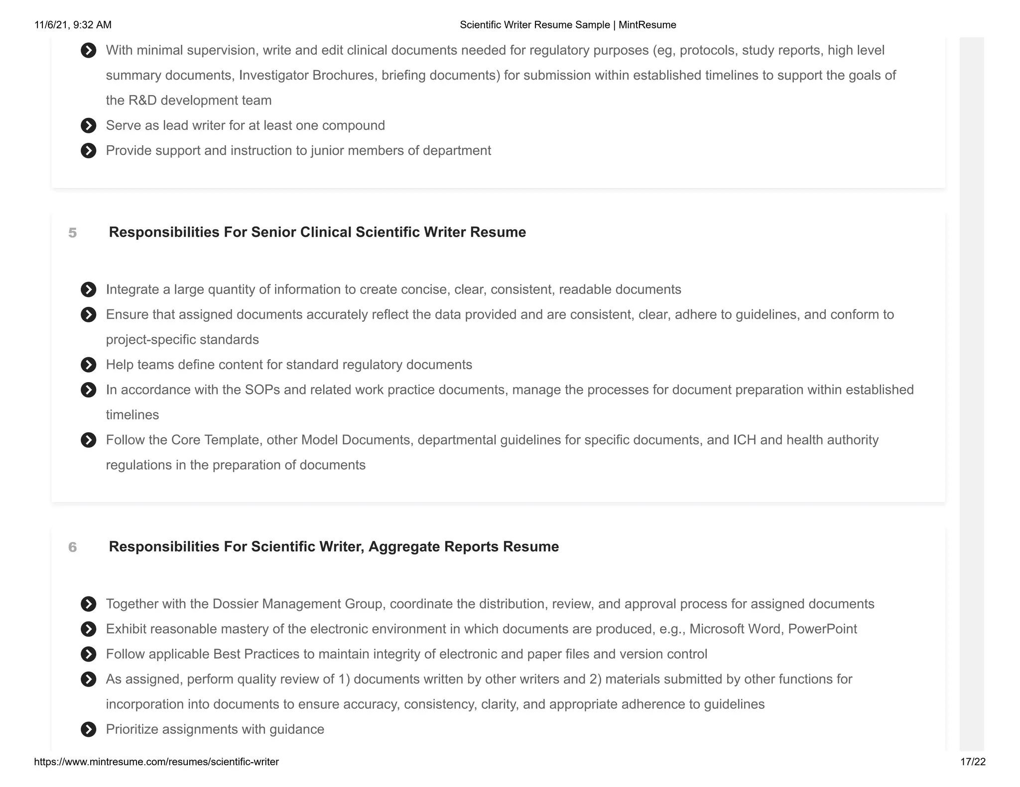 Scientific Writer Resume Sample for work | PDF