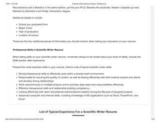 Scientific Writer Resume Sample for work | PDF