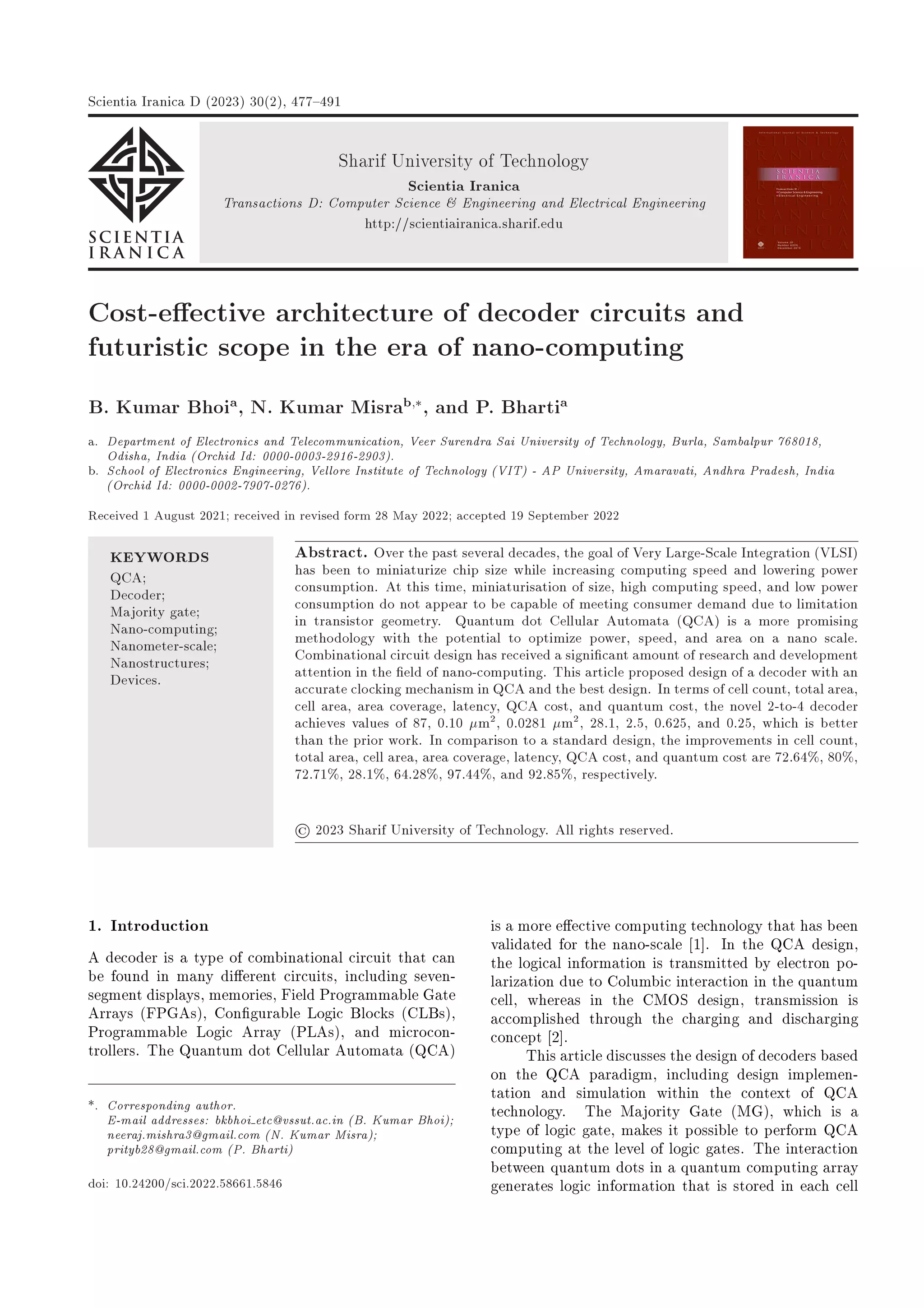 Cost-effective architecture of decoder circuits and futuristic scope in the era of nano ...