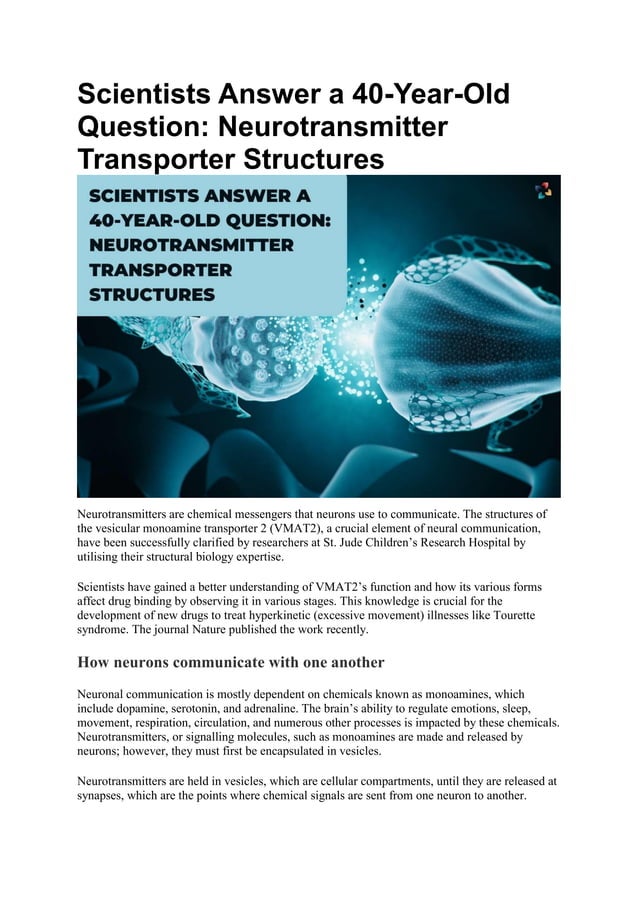 Scientists Answer a 40-Year-Old Question: Neurotransmitter Transporter ...