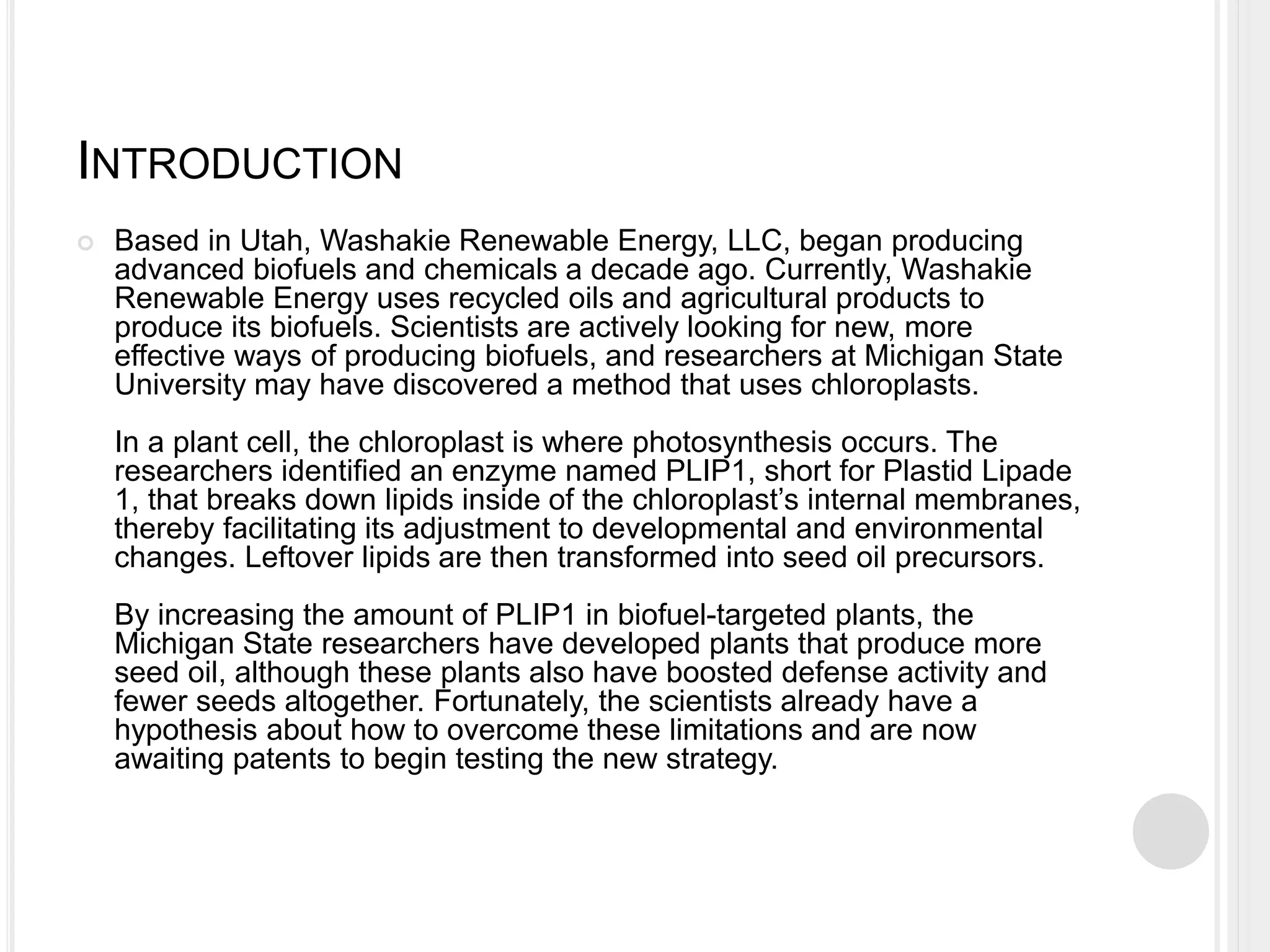 Scientists Uncover New Biofuel Production Method Using Chloroplasts | PPT