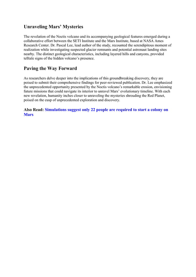 Scientists Discovered Noctis Volcano on Mars | Enterprise Wired | PDF