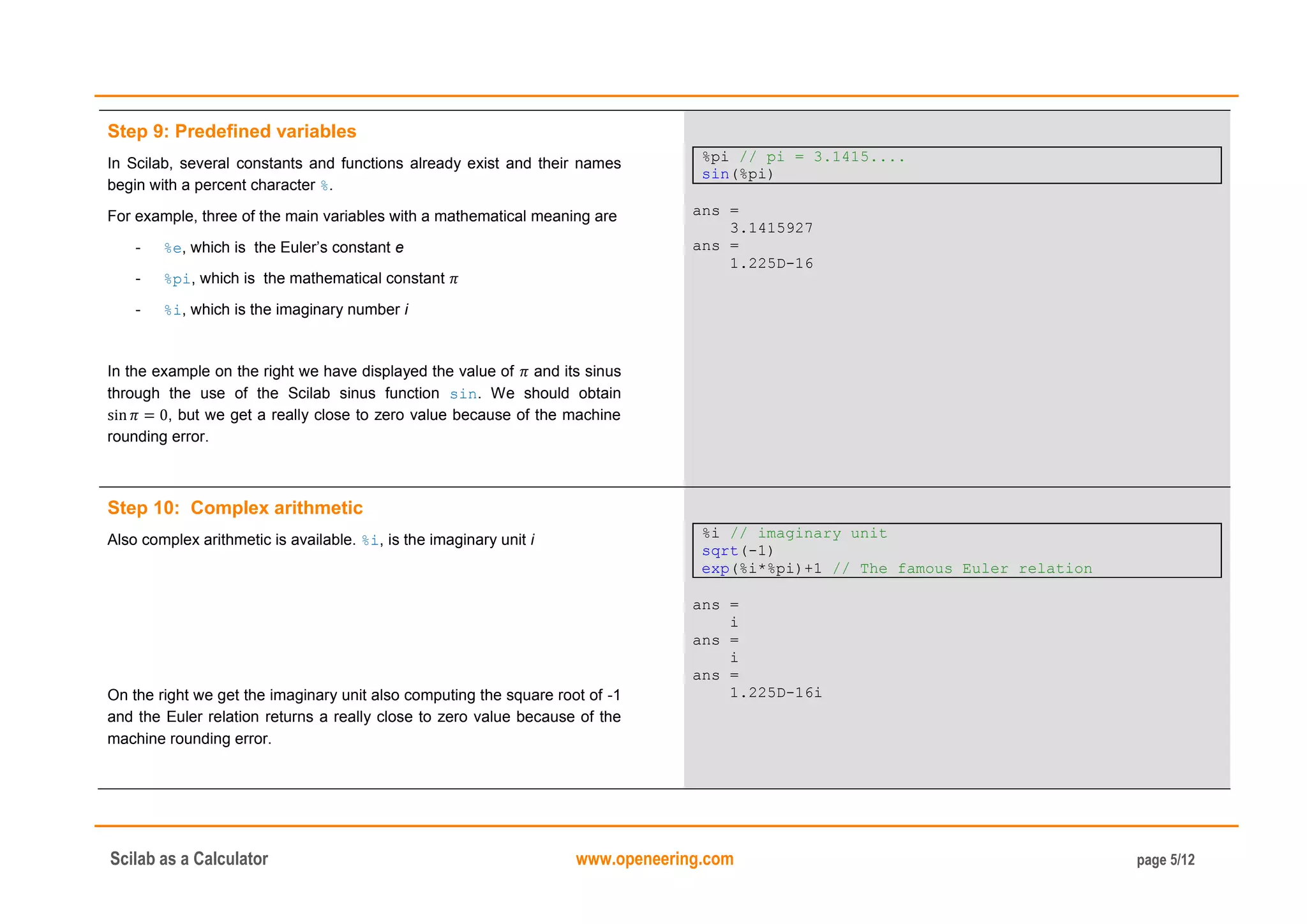 Scilab as a calculator | PDF