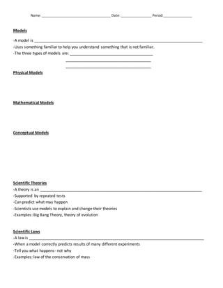 Scientific Method and Models Notes | DOCX