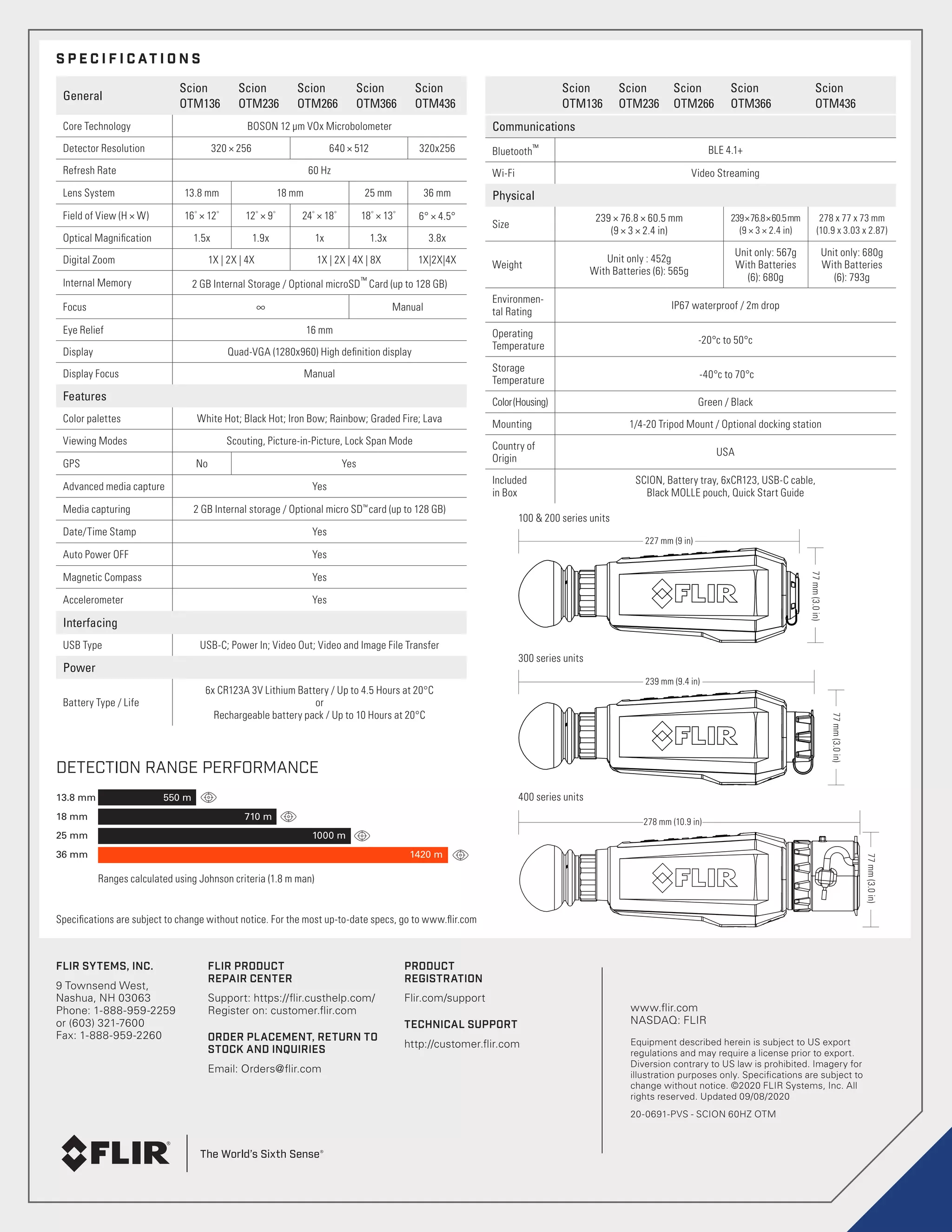 Datasheet 60Hz | Flir Scion OTM | Optics Trade | PDF