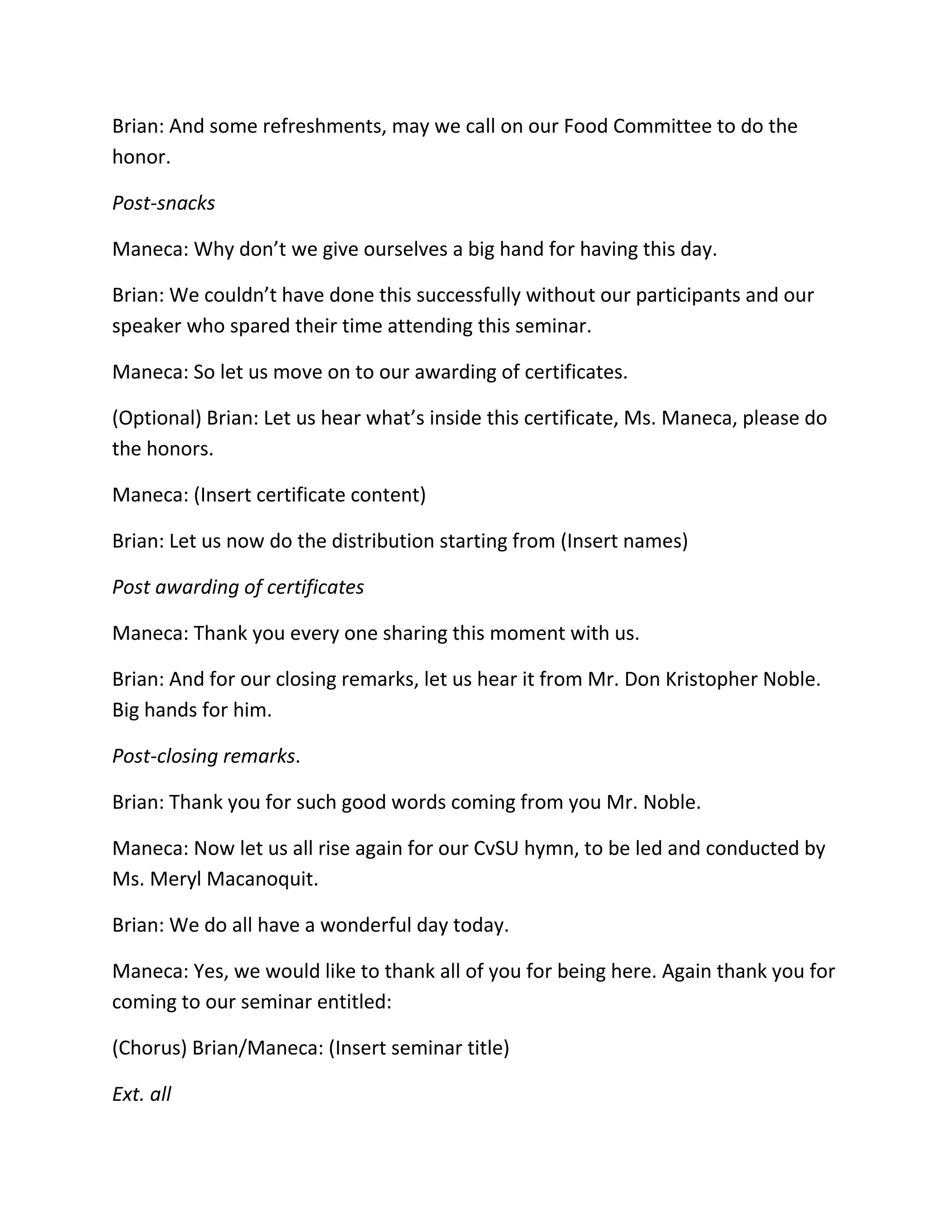 Template Script for Emcees | DOCX