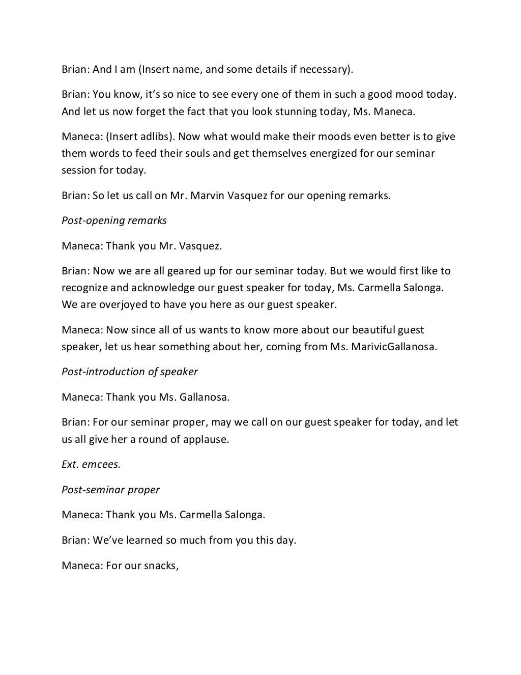 Template Script For Emcees Template Script For Emcees
