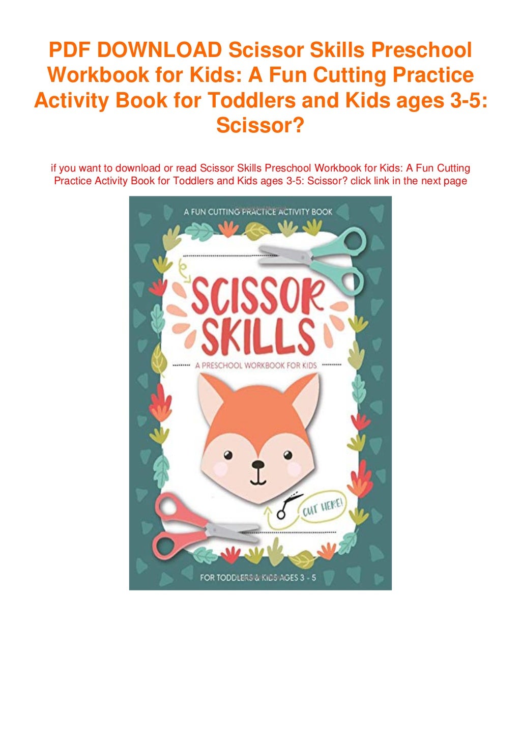 Scissor Skills Preschool Workbook for Kids: A Fun Cutting Practice