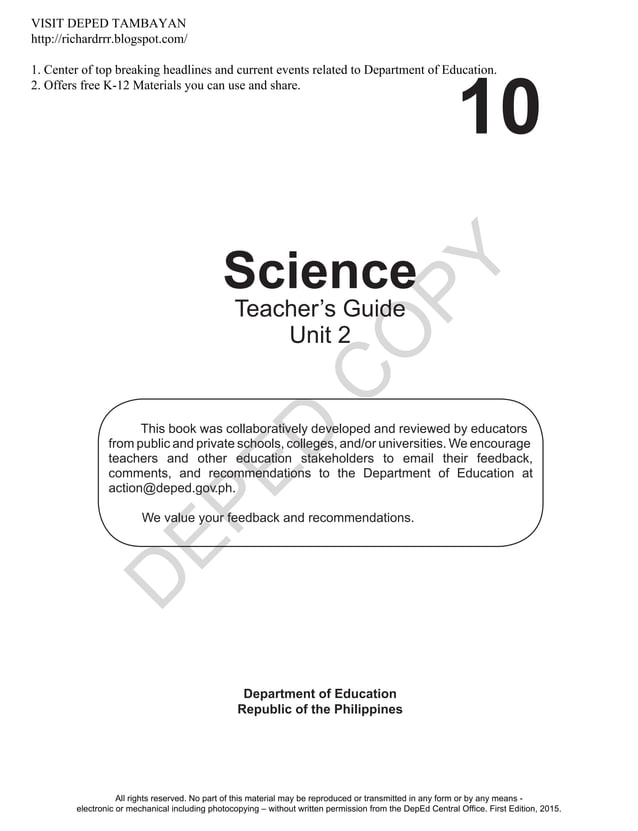 GRADE 10 SCI MODULE TEACHER'S GUIDE UNIT 2 | PDF