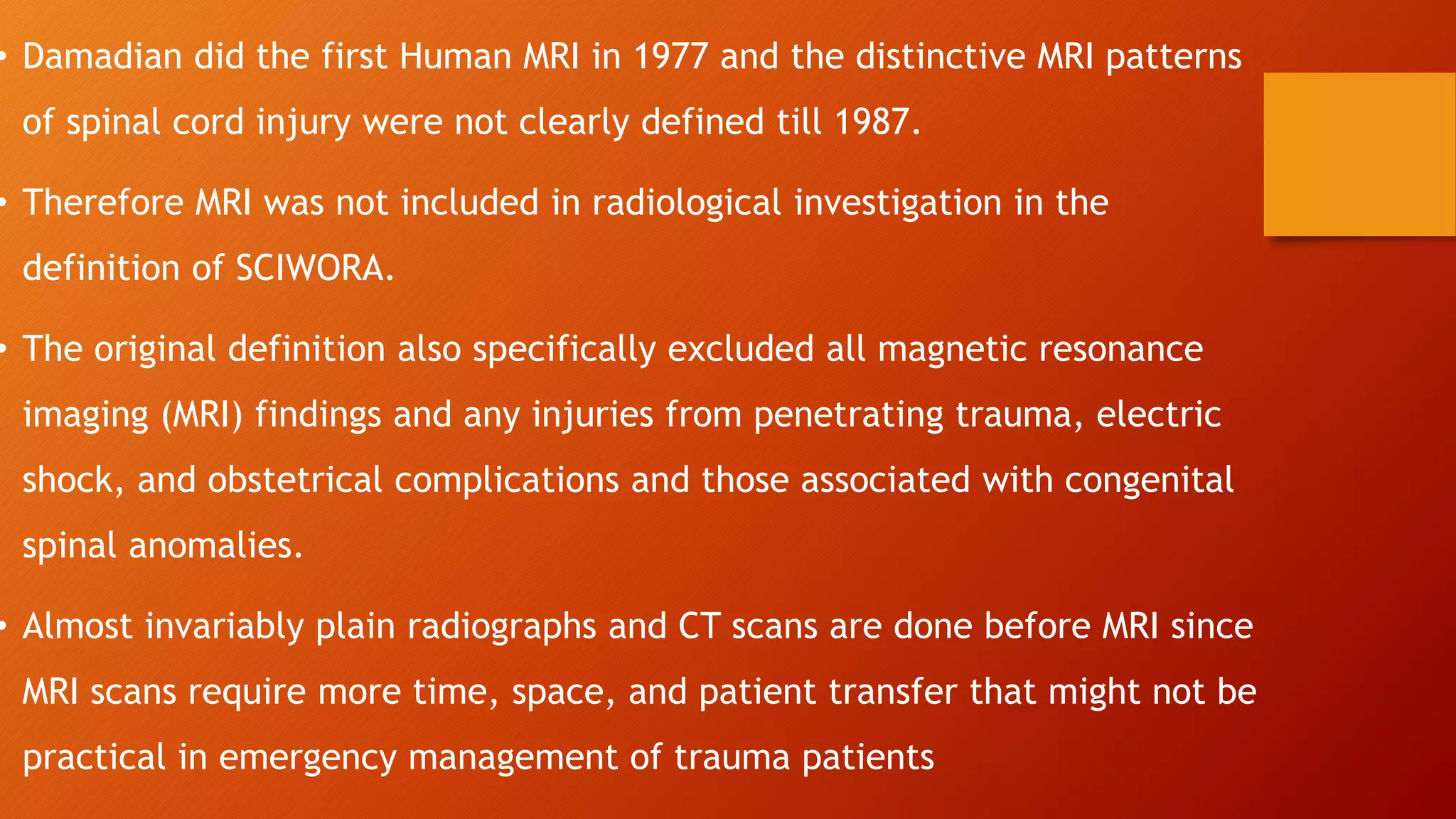 Spinal cord injury without radiographic abnormalities (SCIWORA) | PPT