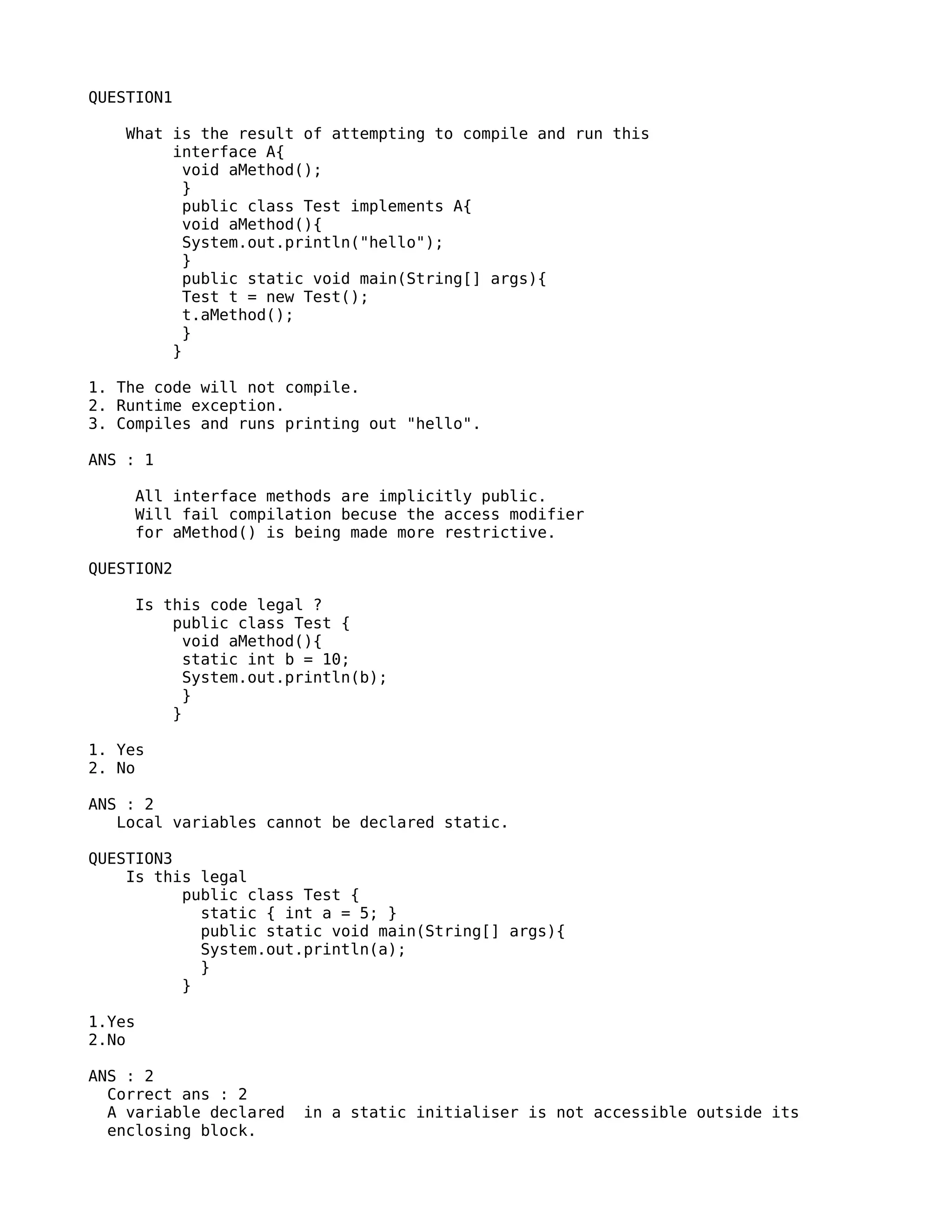 Scjp questions | PDF
