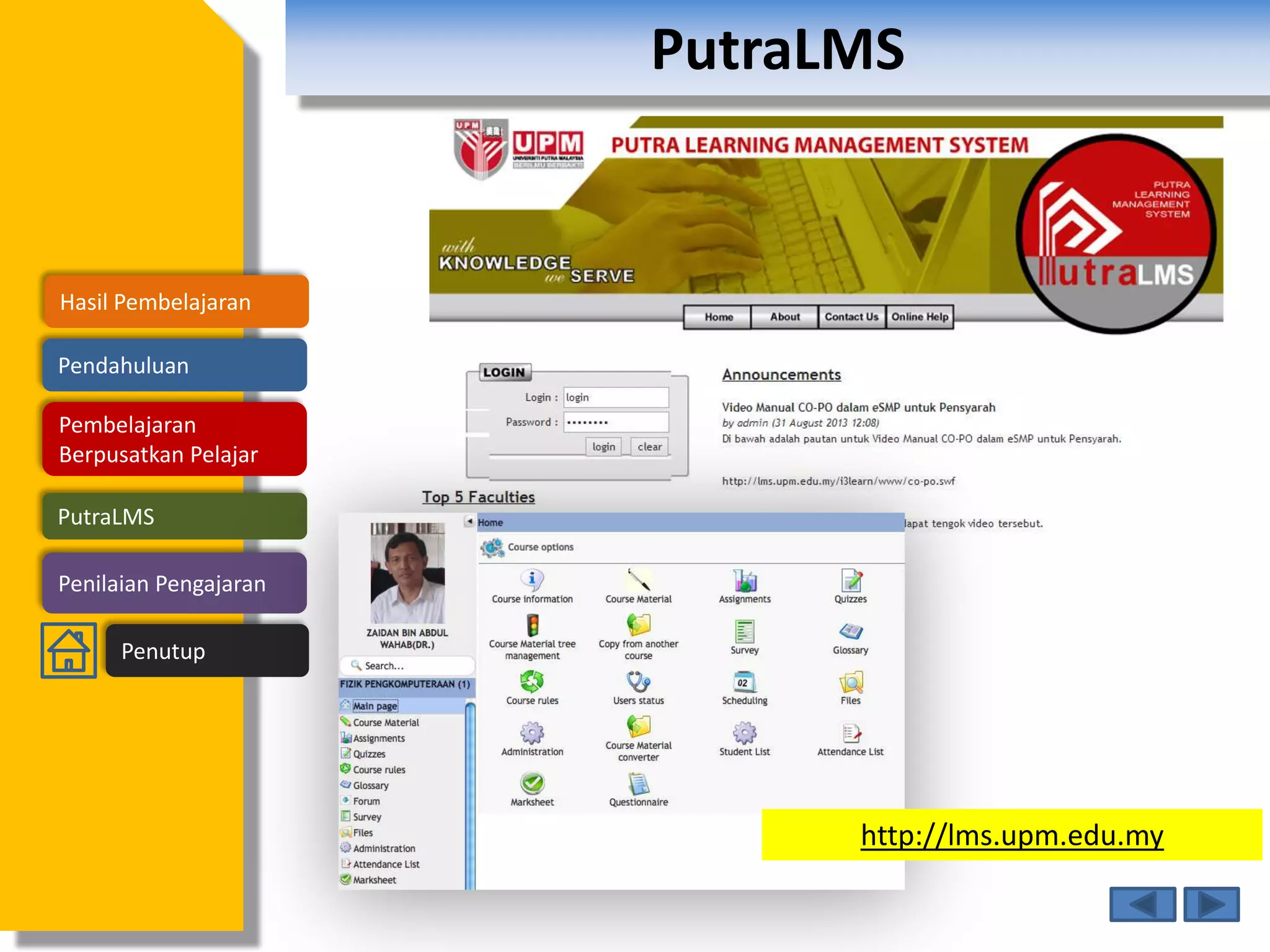 About SCL, PutraLMS and Teaching Assessment | PPTX