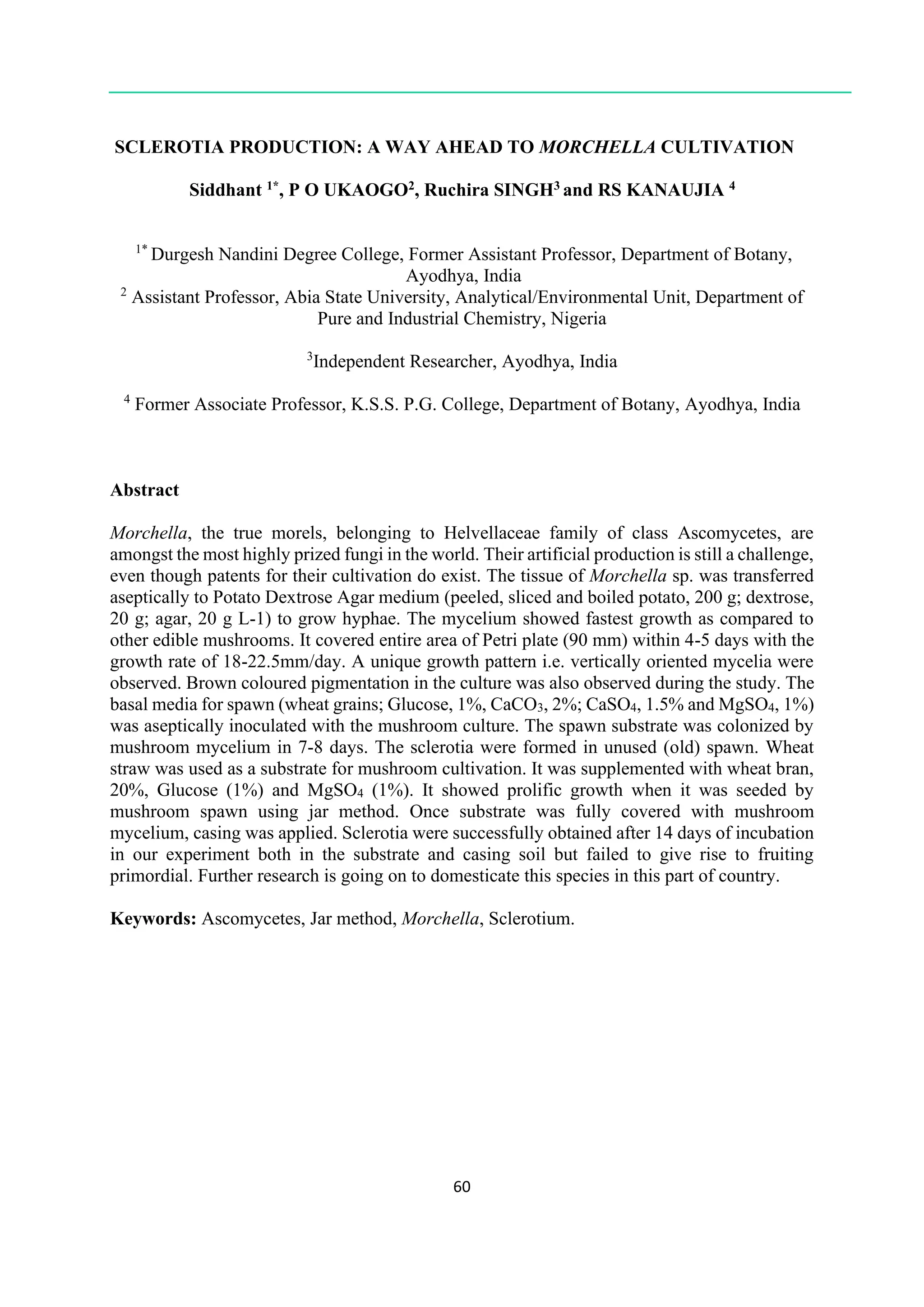 Sclerotia production a way ahead to morchella cultivation | PDF