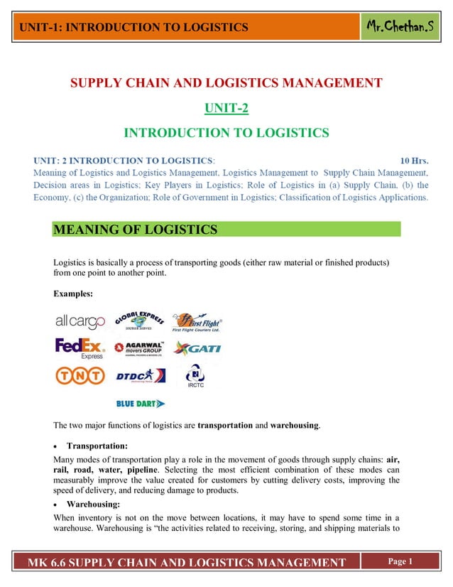 INTRODUCTION TO LOGISTICS | PDF