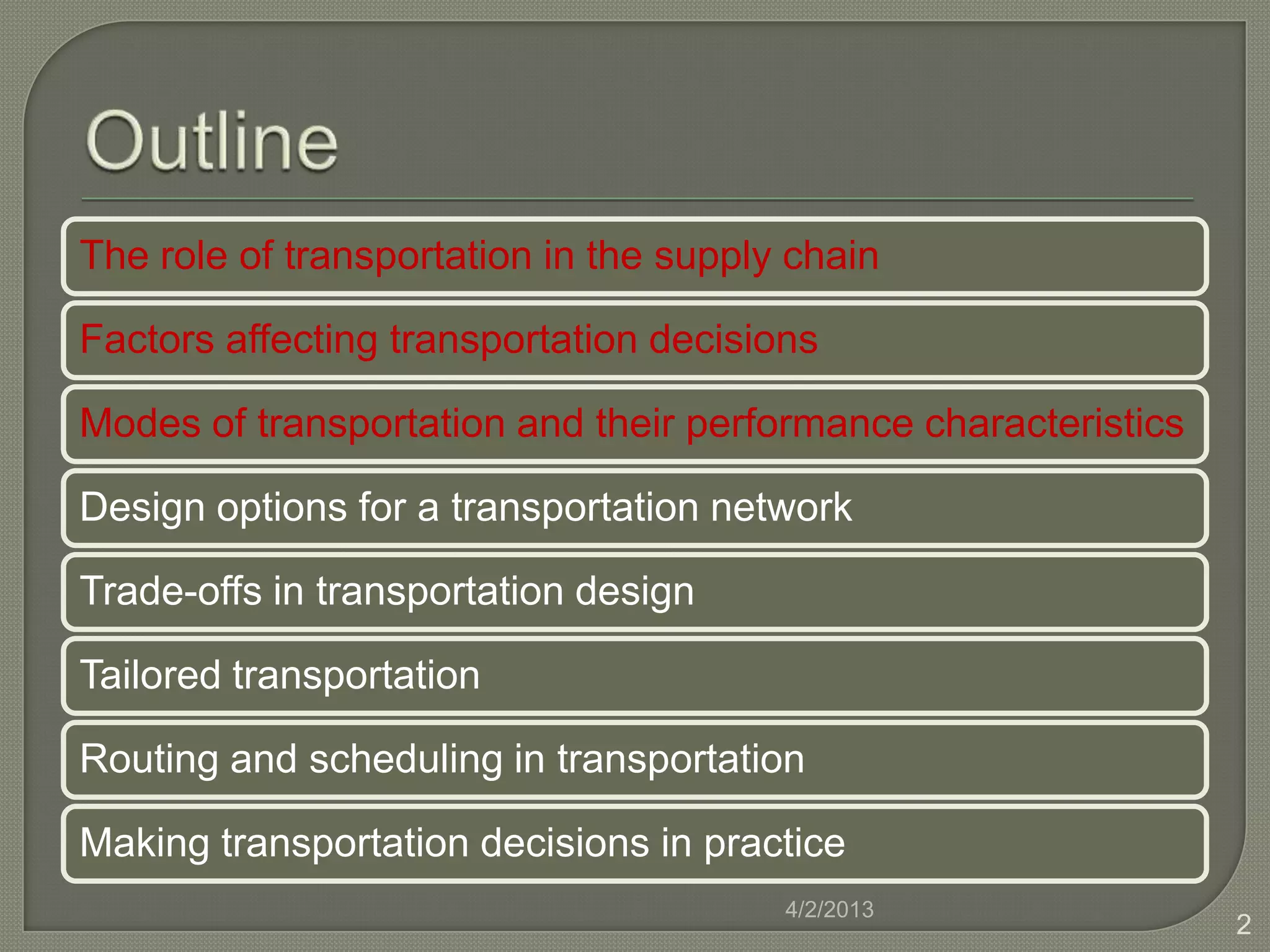 Transportation in a supply chain management | PPTX