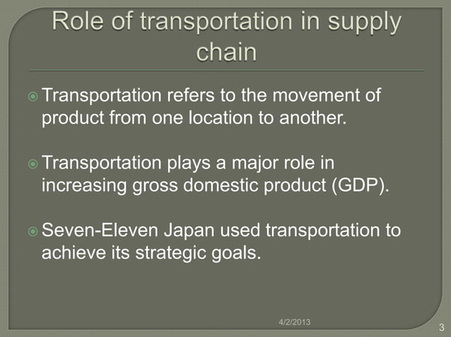 Transportation in a supply chain management | PPTX | Logistics and ...
