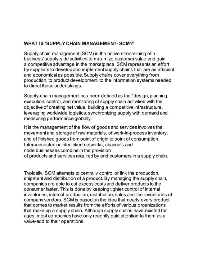 Supply Chain Management Meaning and Principles | DOCX | Logistics | Business