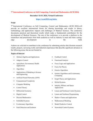7th International Conference on Soft Computing, Control and Mathematics (SCM 2024) | PDF