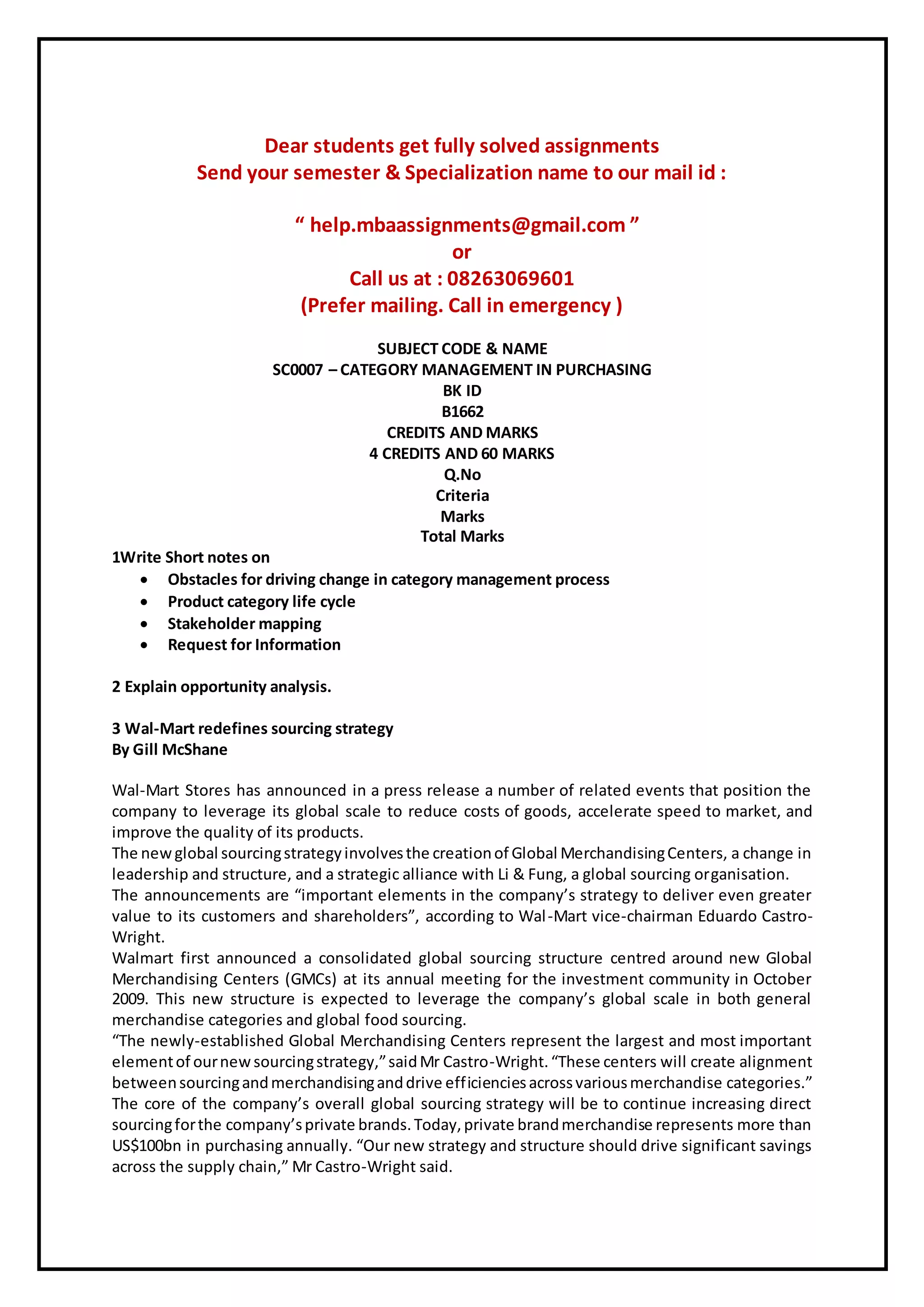 Scm 4th sem smu mba solved assignments summer 2014 | PDF