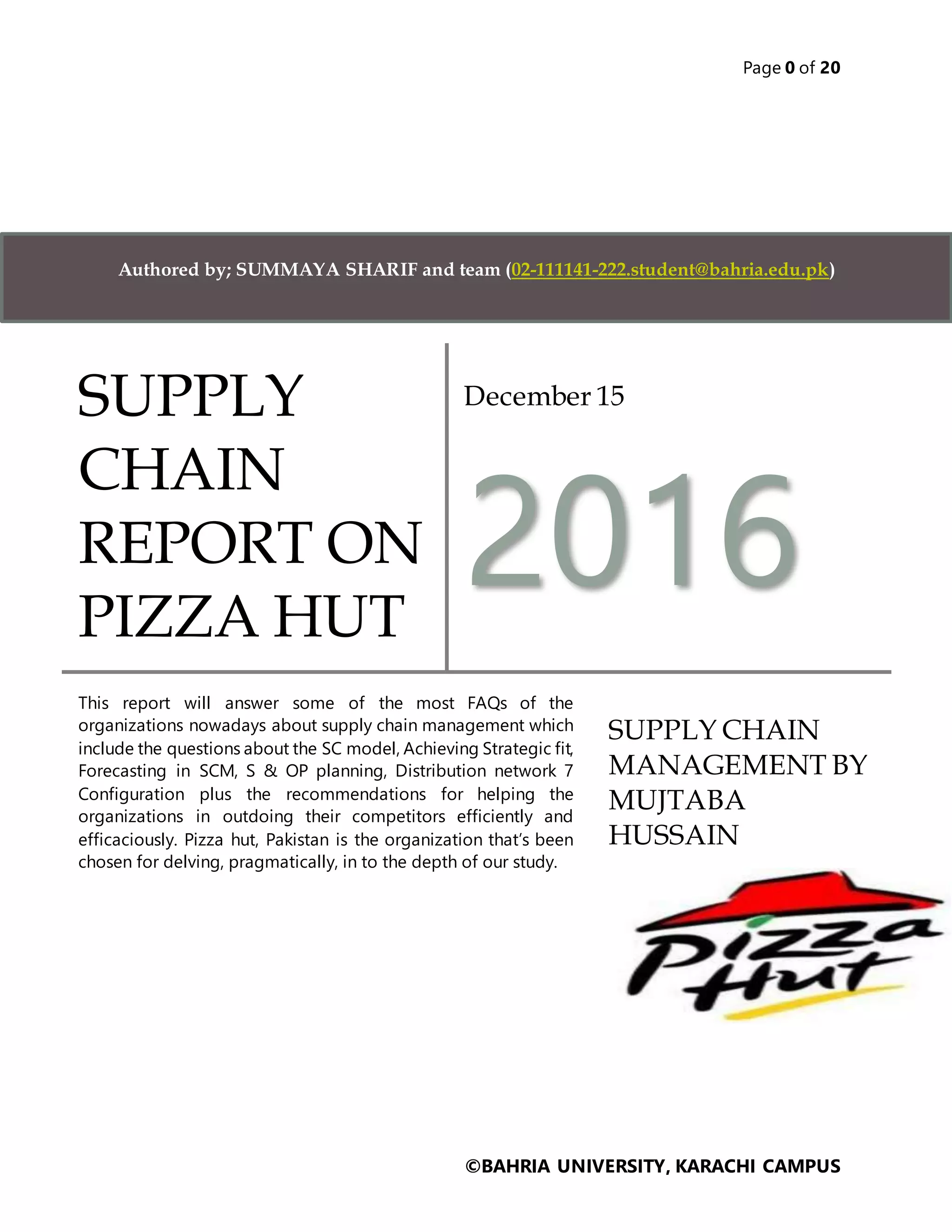 SUPPLY CHAIN MANAGEMENT REPORT ON PIZZA HUT, KARACHI. | DOCX