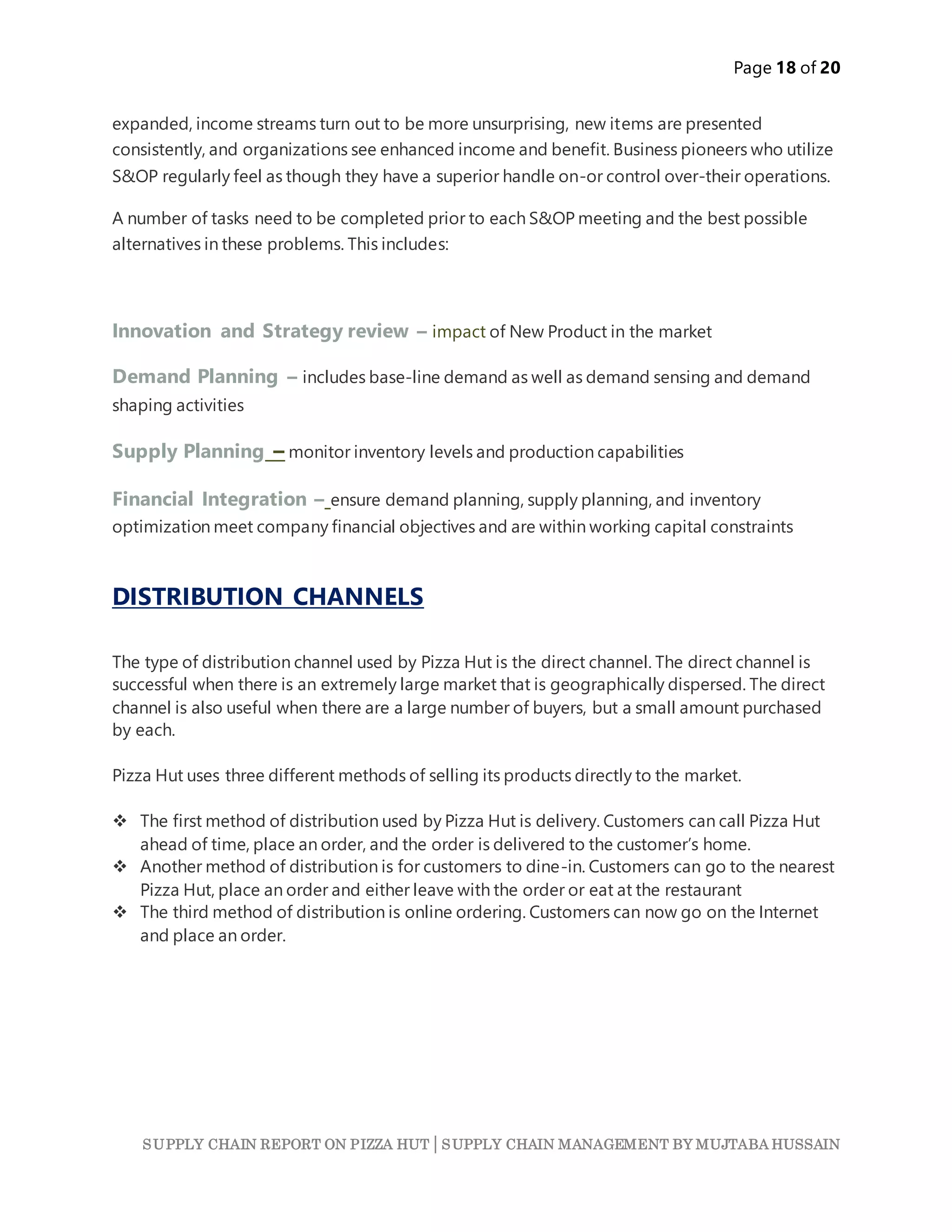 SUPPLY CHAIN MANAGEMENT REPORT ON PIZZA HUT, KARACHI. | DOCX