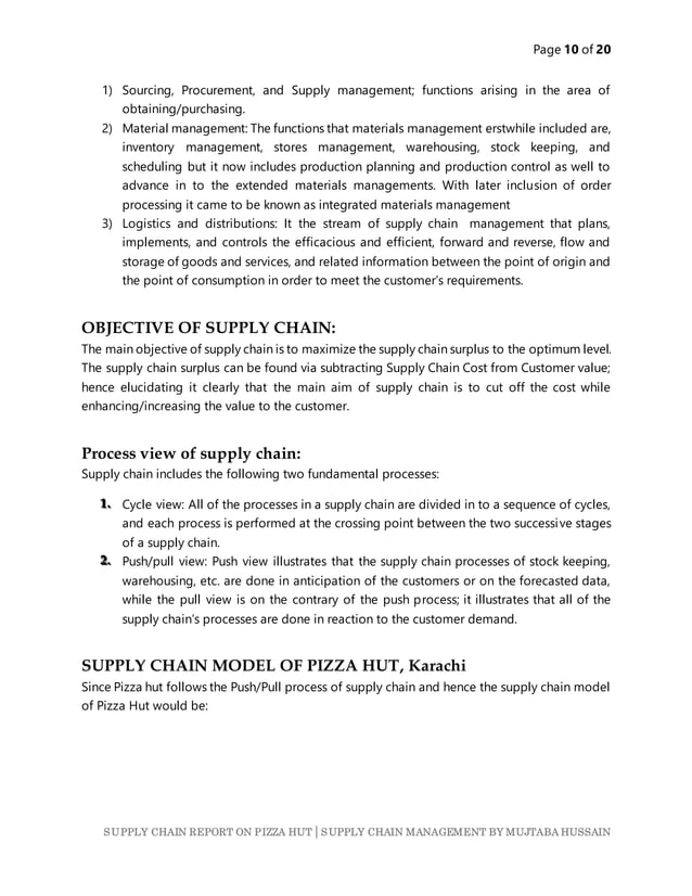 SUPPLY CHAIN MANAGEMENT REPORT ON PIZZA HUT, KARACHI. | DOCX | Food ...