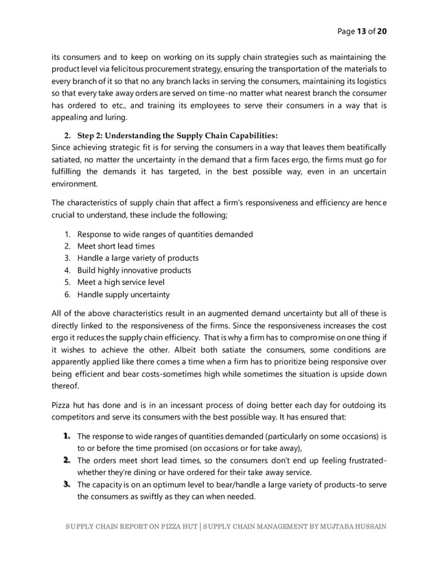 SUPPLY CHAIN MANAGEMENT REPORT ON PIZZA HUT, KARACHI. | DOCX | Food ...