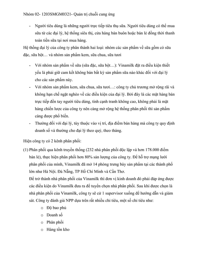 bài thảo luận về chuỗi cung ứng sữa vinamilk | DOCX