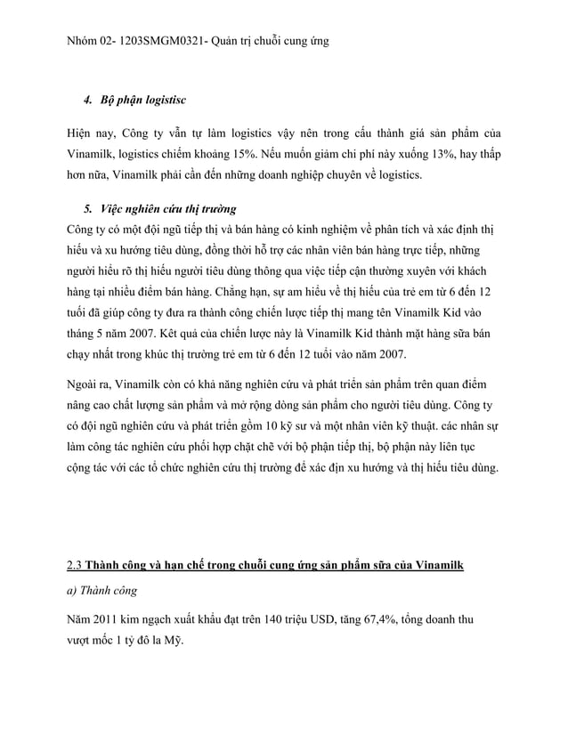 bài thảo luận về chuỗi cung ứng sữa vinamilk | DOCX