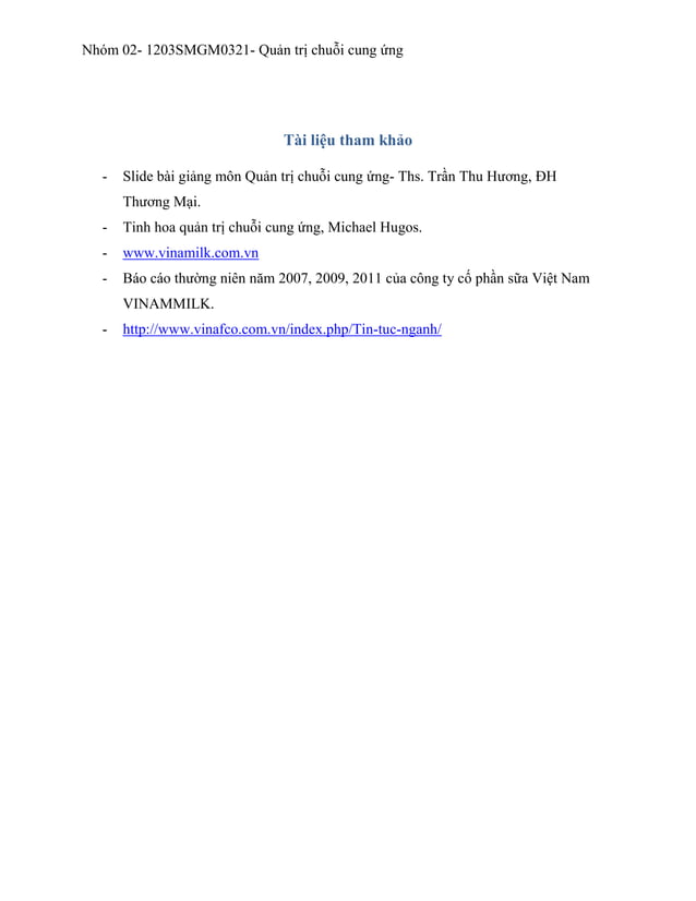 bài thảo luận về chuỗi cung ứng sữa vinamilk | DOCX