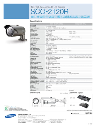Samsung Techwin SCO-2120R Data Sheet | PDF