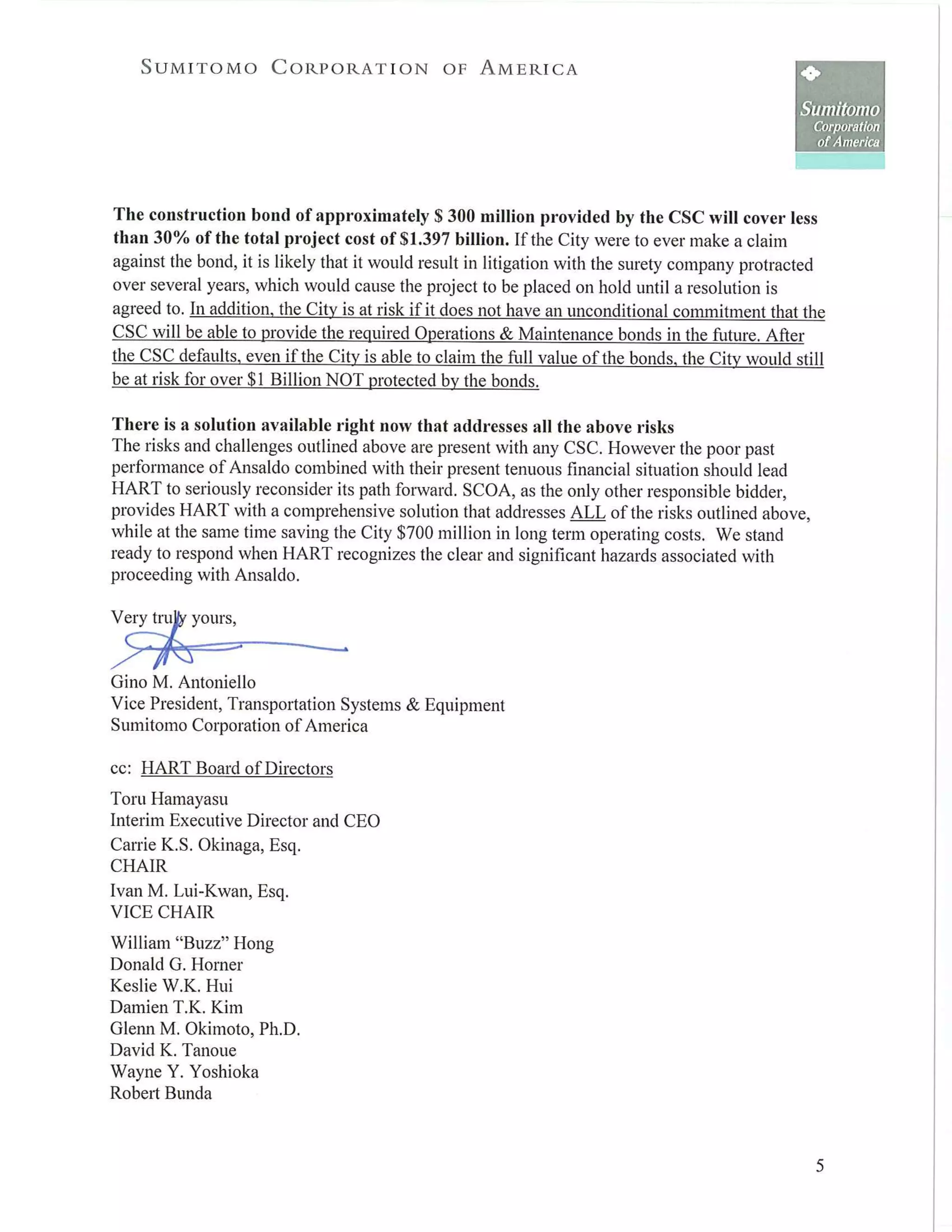 Sumitomo Letter to HART 11.16