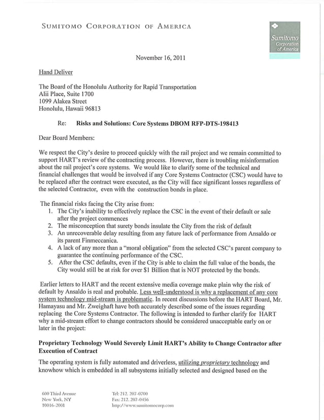 Sumitomo Letter to HART 11.16