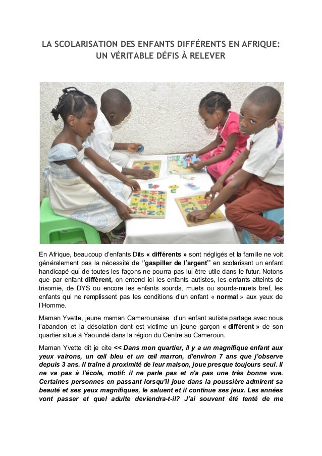 Scolarisation des enfants différents en Afrique: un véritable défis a…